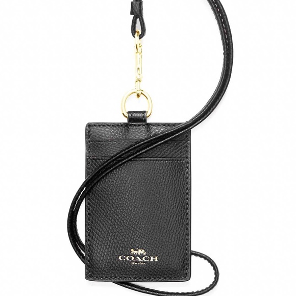 Coach | Accessories | Nwt Coach Black Leather Id Holder Lanyard Card ...